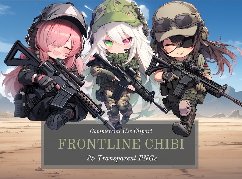 Frontline Chibi Clipart Bundle Kawaii and Fierce Military Women 25 ...