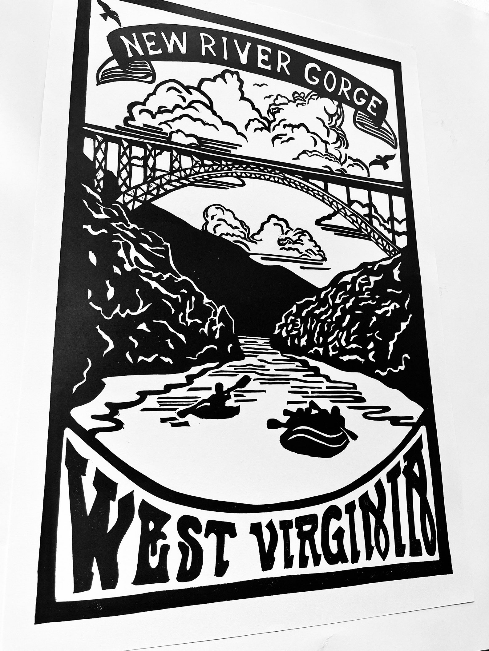 New River Gorge National Park Linocut Print Handmade 12 by 18 - Etsy