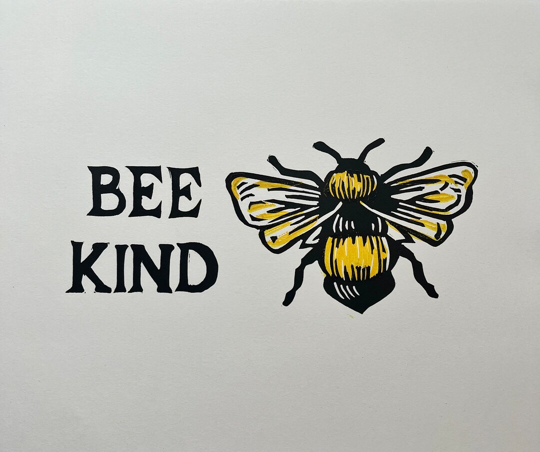 Bee Kind Linocut Print Handmade - Etsy