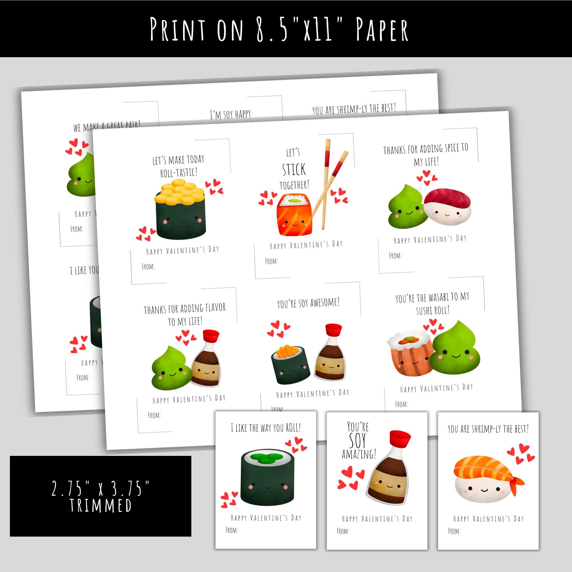 Custom Sushi Valentines Cards Printable, Sushi Pun Valentine's Day ...