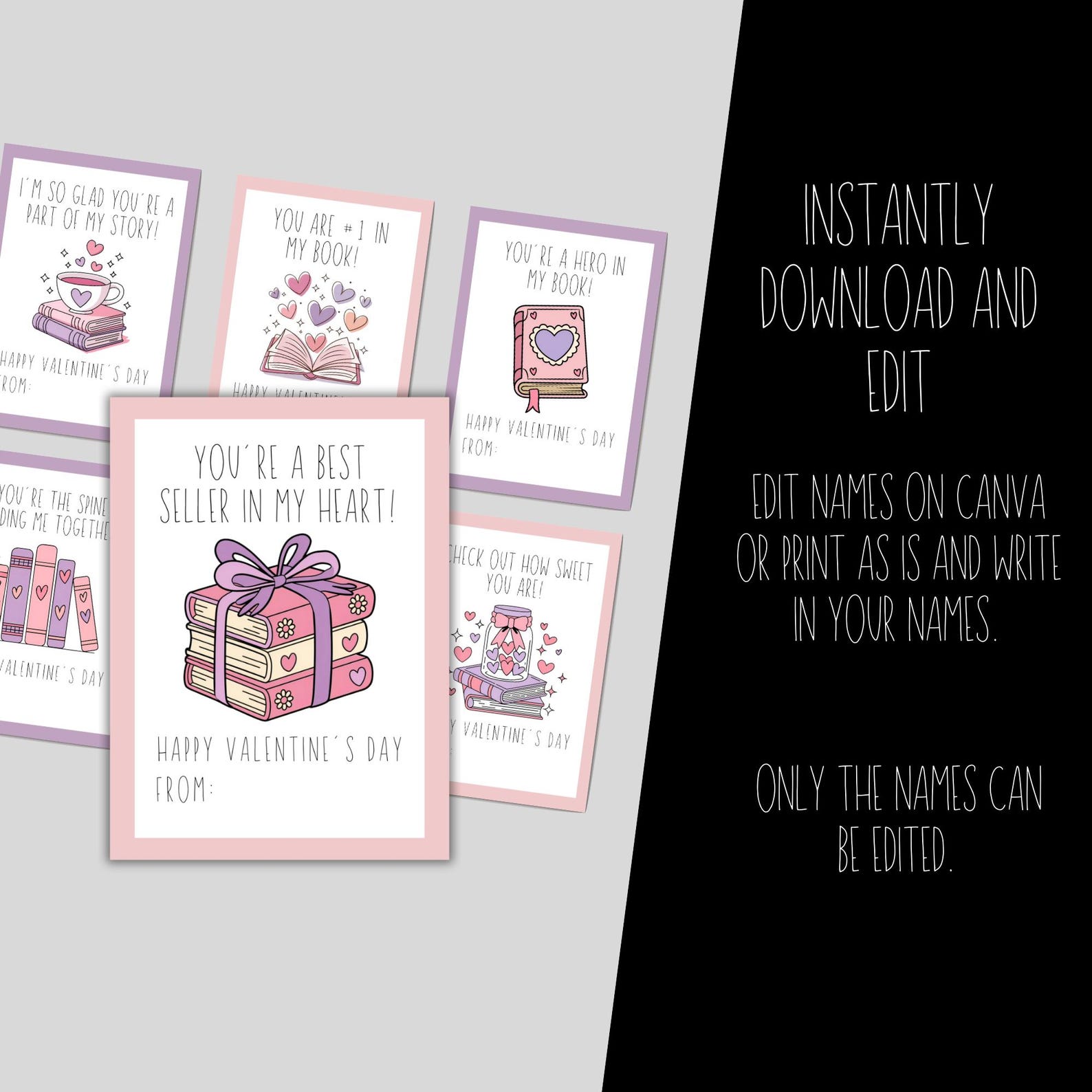 Printable Book Lover Valentine Cards for Kids, Custom Bookish ...
