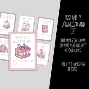 Printable Book Lover Valentine Cards for Kids, Custom Bookish ...