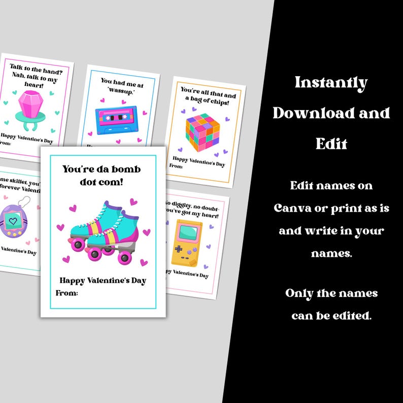 Printable 90s Valentine's Day Cards, Custom Retro Valentine Cards for ...