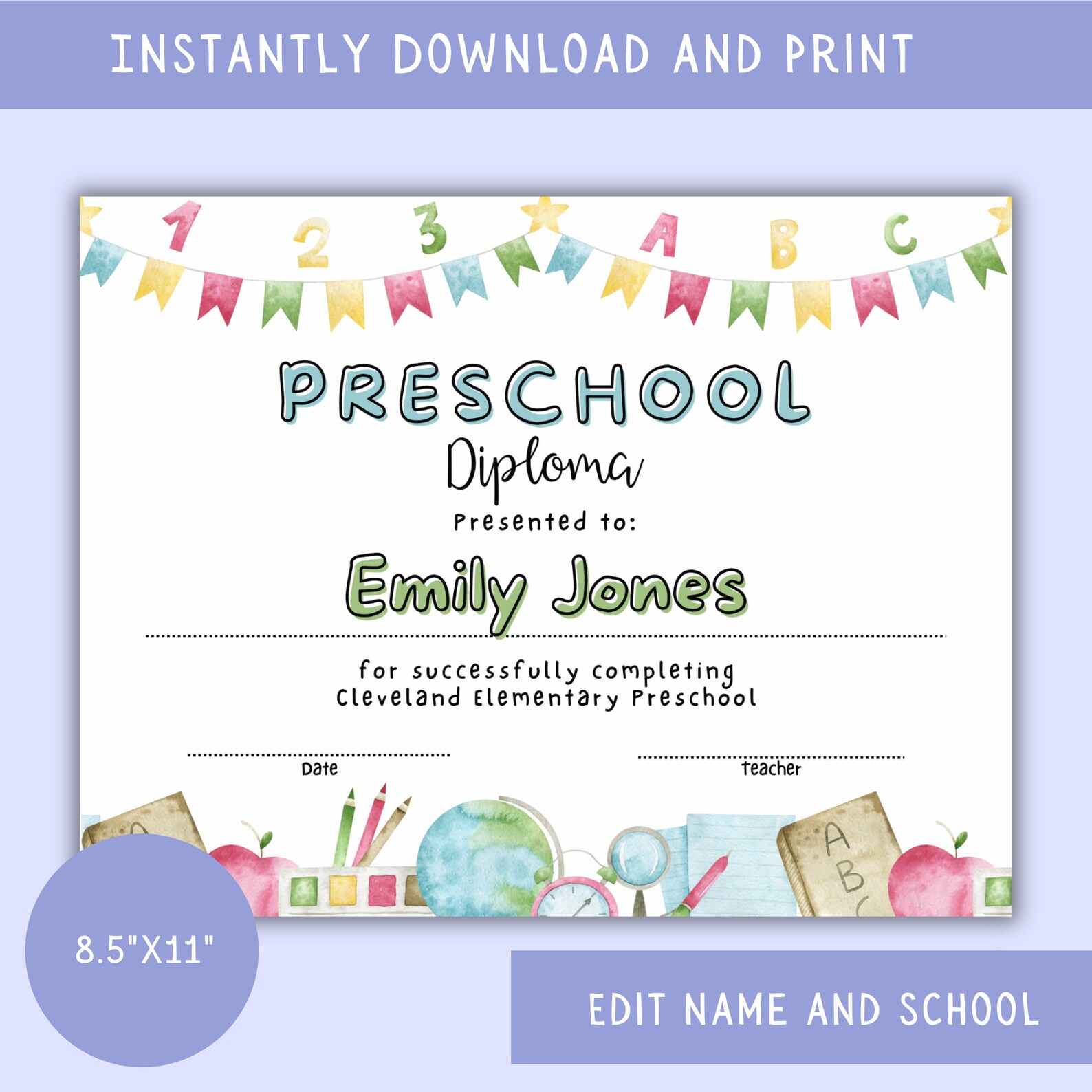 Editable Preschool Graduation Diploma Canva, Printable Graduation ...