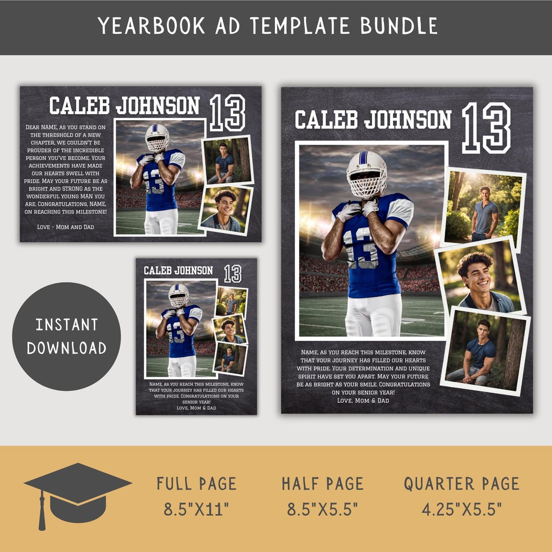 High School Senior Yearbook Ad Football Template, Full Page Yearbook Ad ...