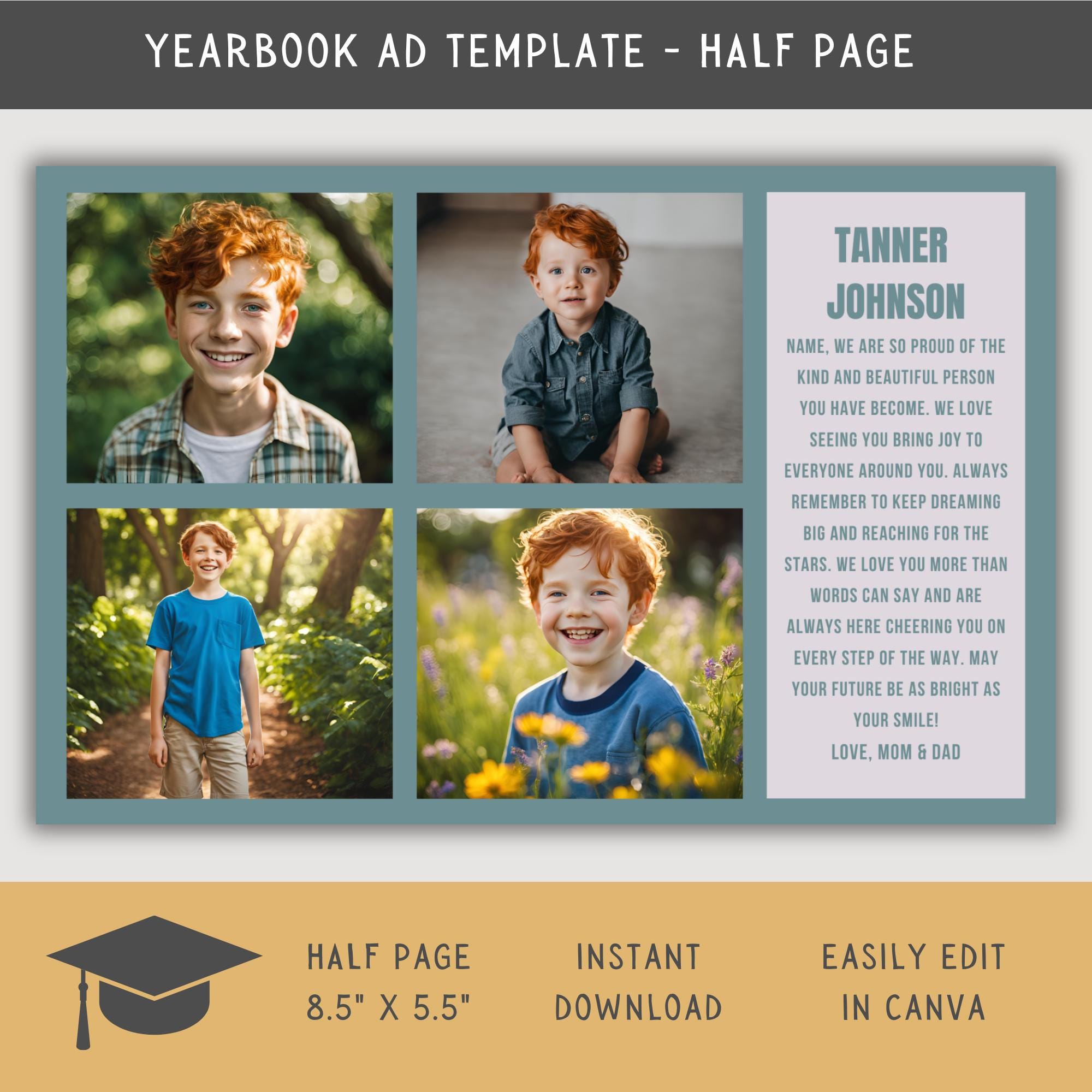 Elementary School Yearbook Ad Template: Half Page Photo Collage (canva ...