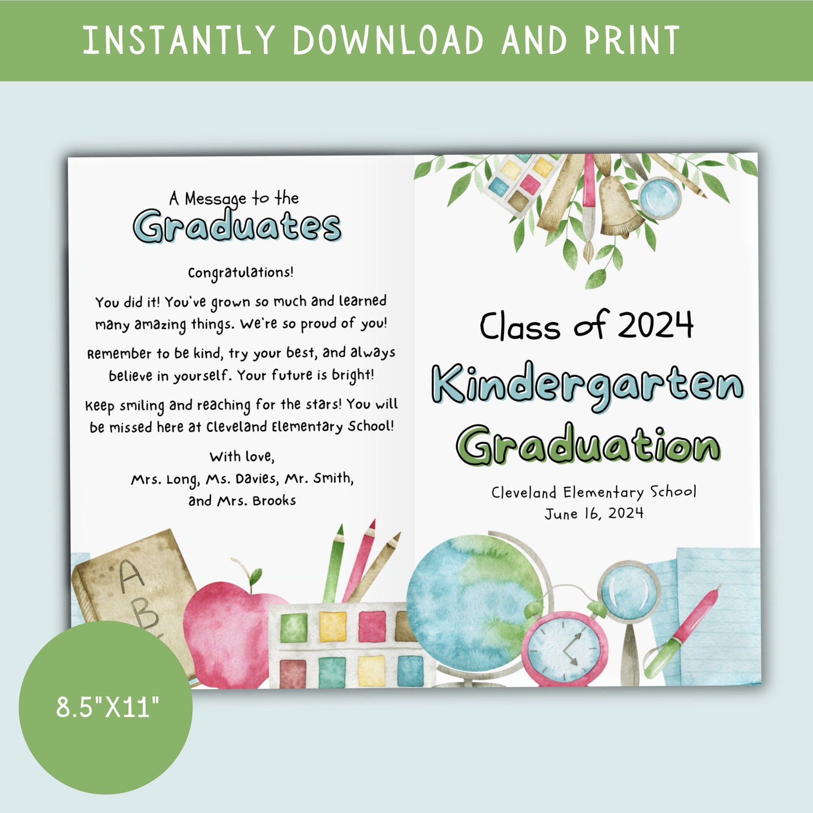 Kindergarten Graduation Program Template, Printable Graduation Program for Preschool, Editable ...