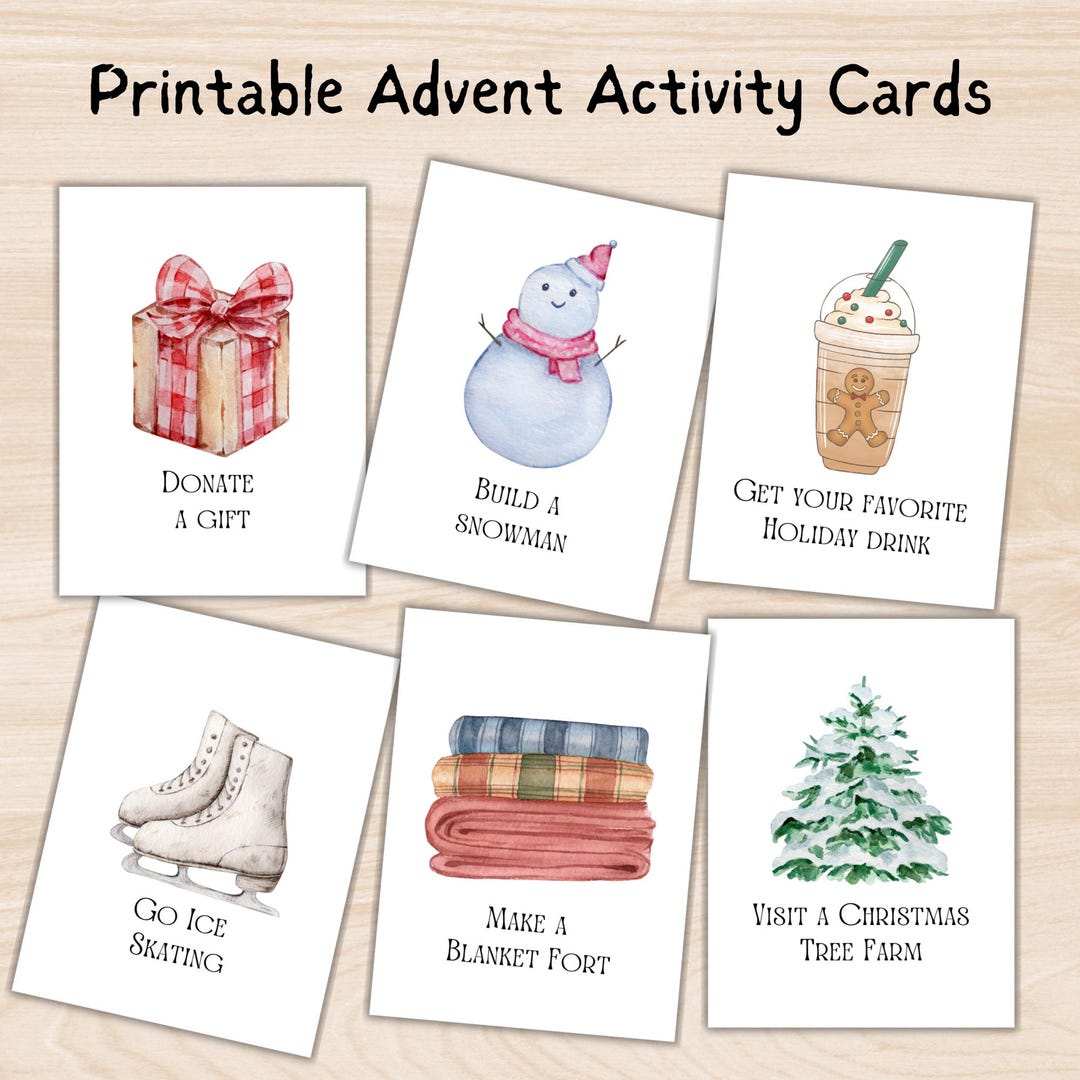 Watercolor Christmas Activity Cards for Kids: Printable Advent Calendar ...
