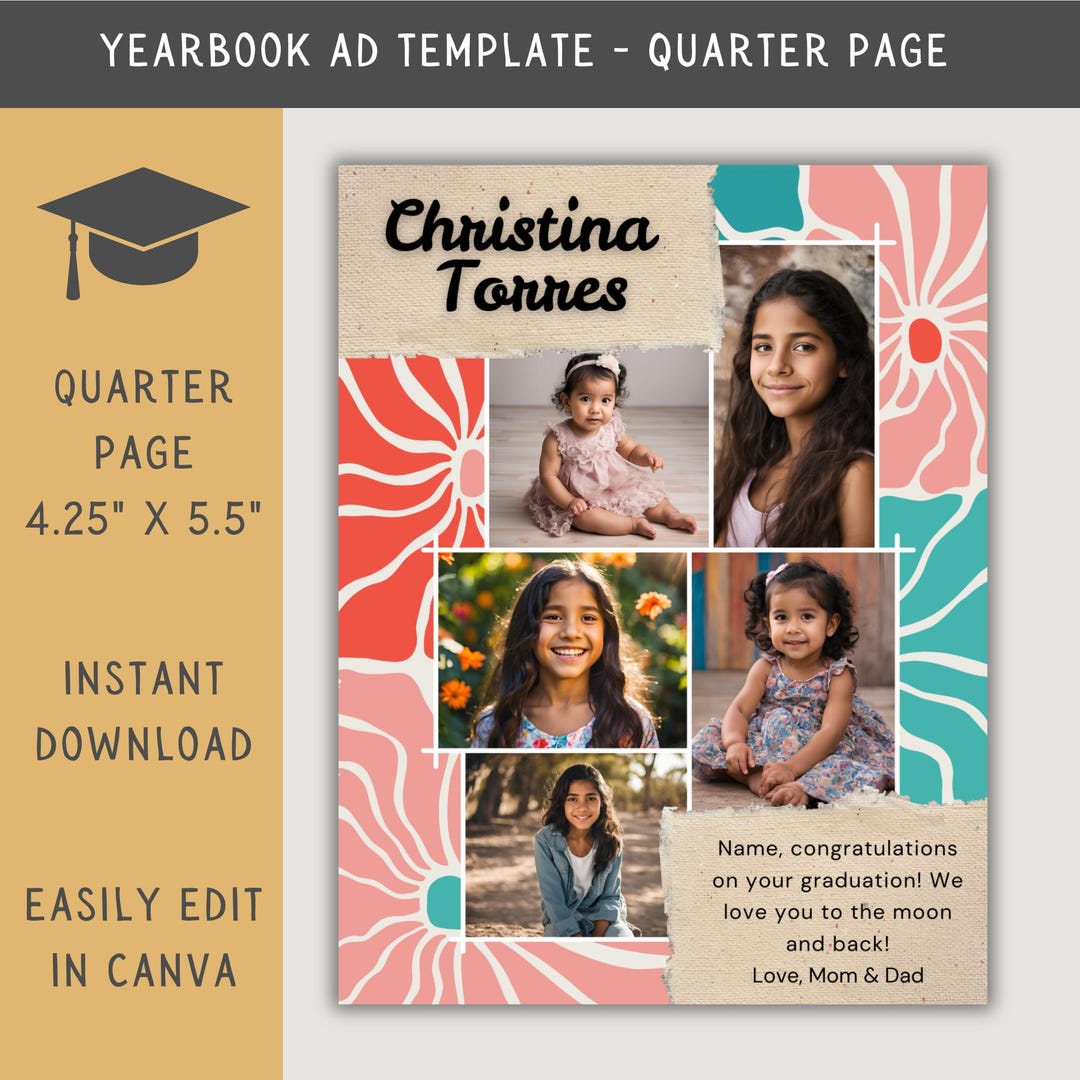 Editable Elementary School Quarter Page Yearbook Ad Template (digital ...