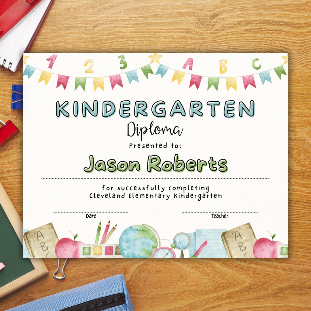 Editable Kindergarten Graduation Diploma Canva, Printable Graduation ...