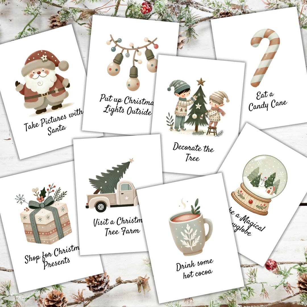 Printable Advent Activity Cards for Kids, Boho Christmas Bucket List ...