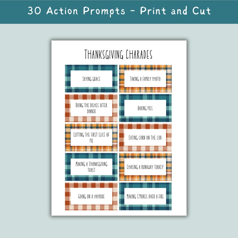 Printable Thanksgiving Charades: Family Game Cards (digital Download ...