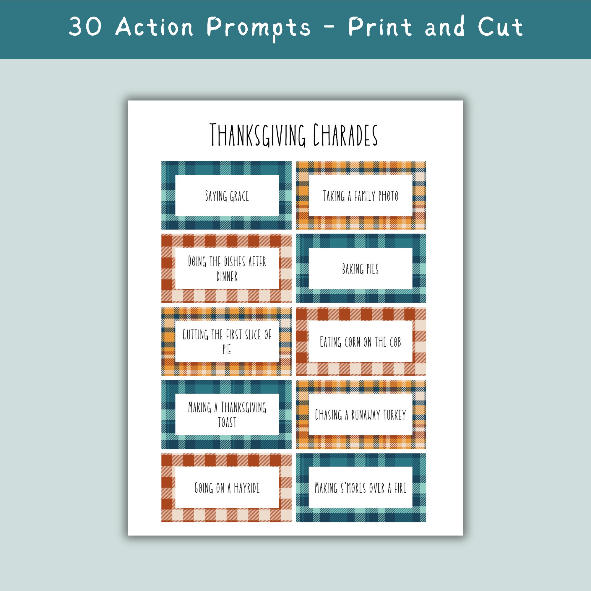 Printable Thanksgiving Charades for Kids, Thanksgiving Activity for ...