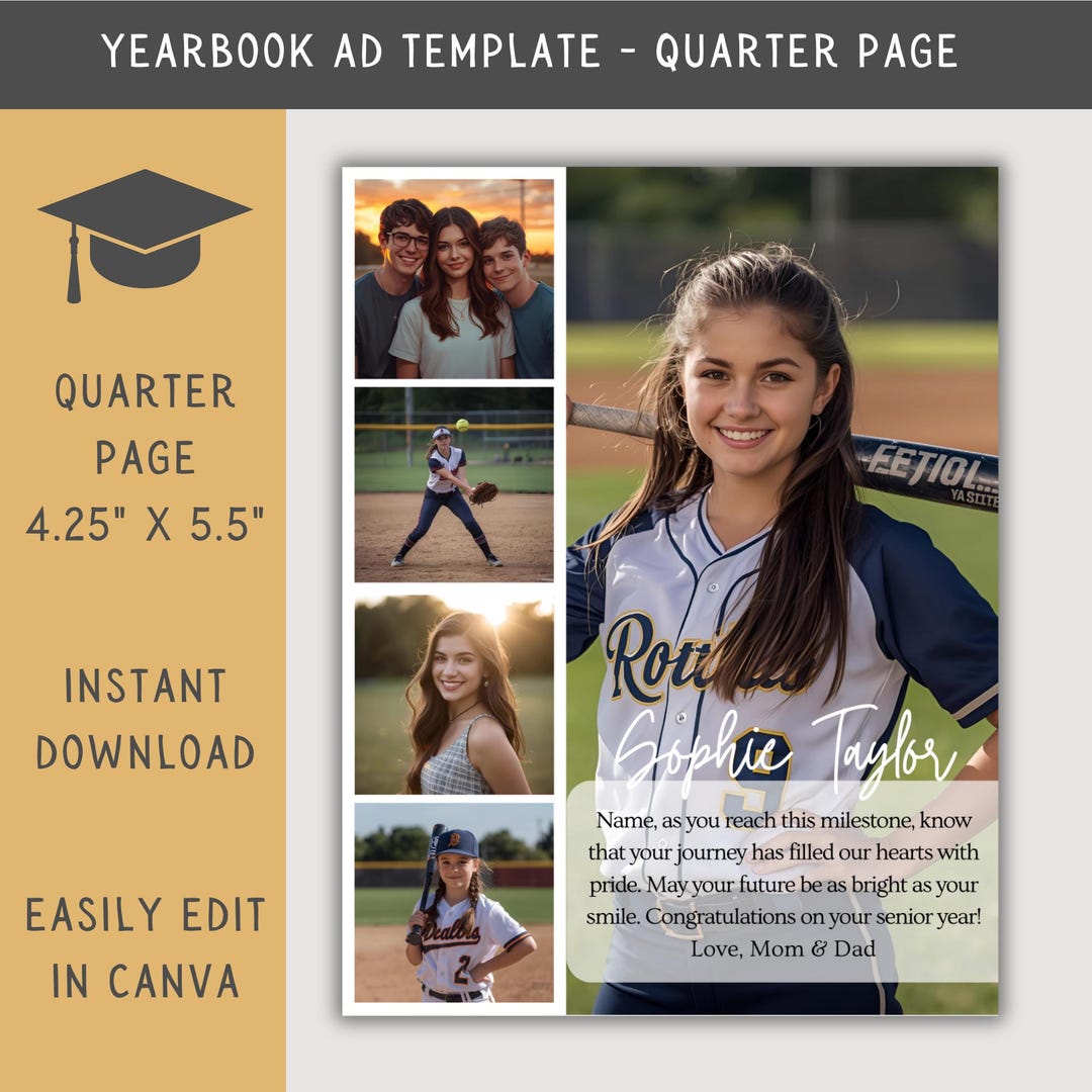 Quarter Page Senior Yearbook Ad Template, Editable Yearbook Ad Layout ...