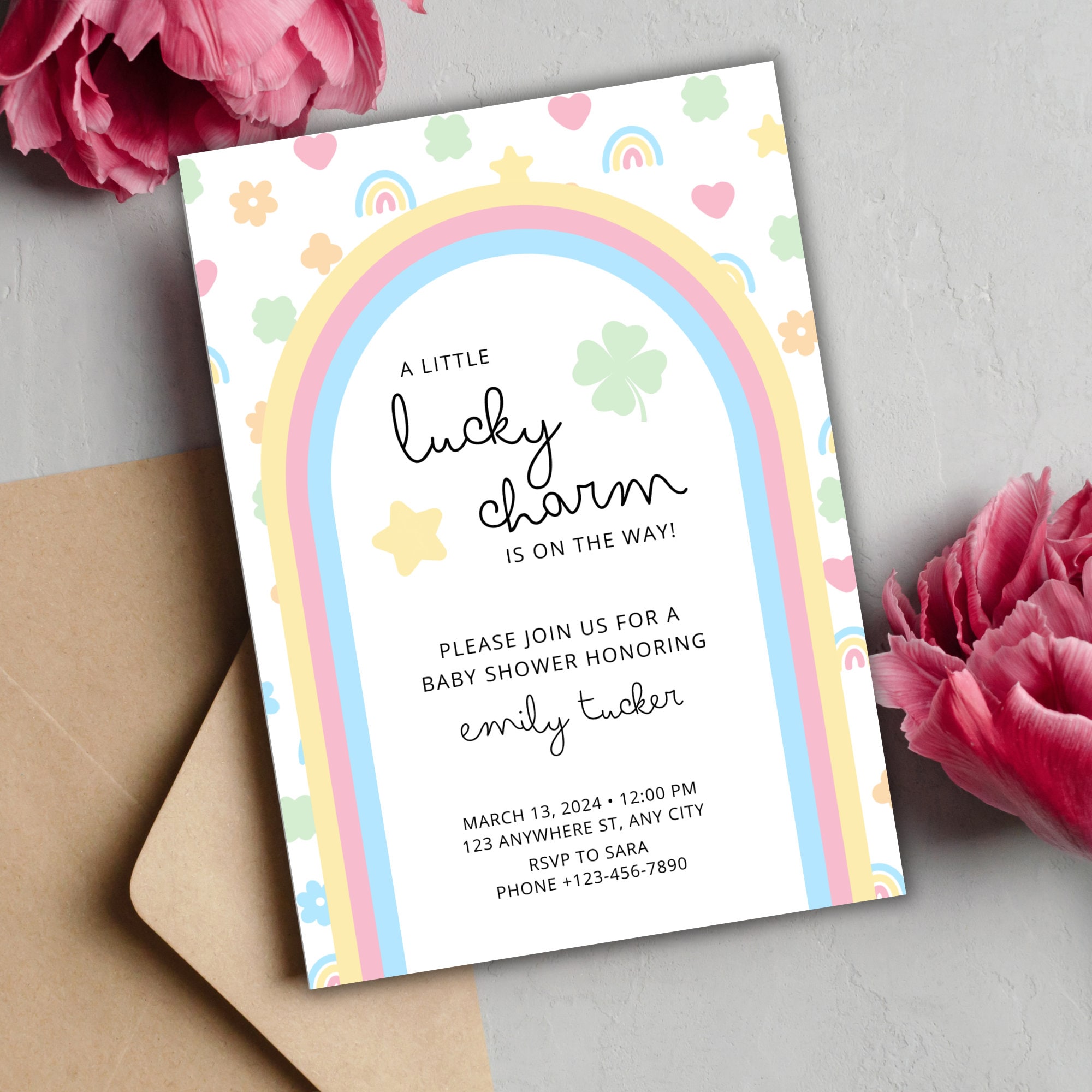Lucky Charm Baby Shower Printable Invitation, A Little Lucky Charm is ...