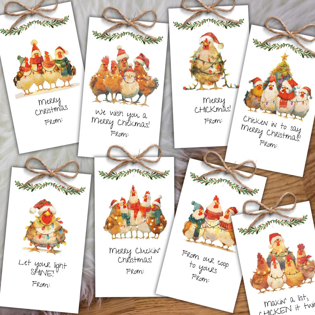 Chicken Printable Christmas Gift Tags, Funny Chicken Holiday Party ...