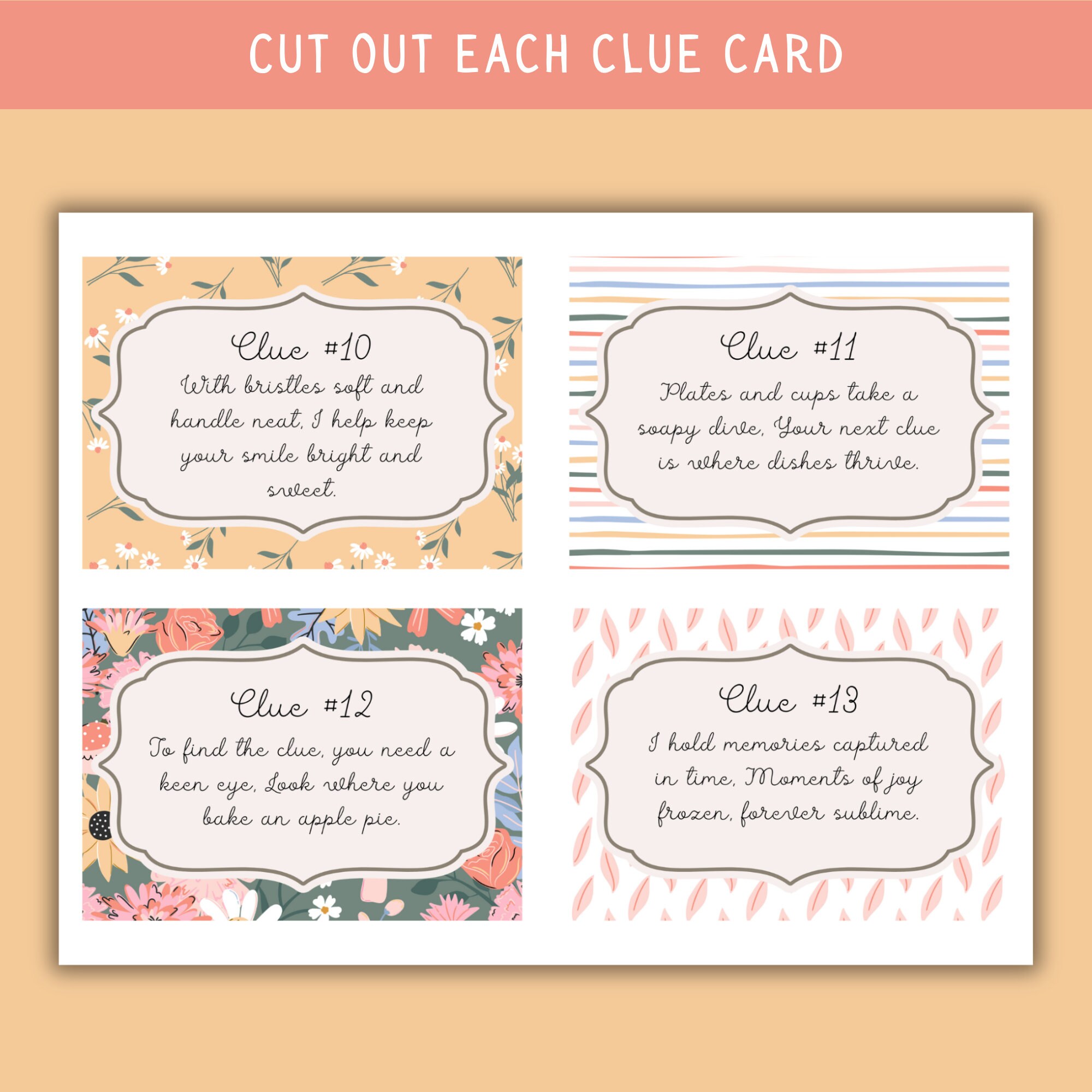 Mother's Day Treasure Hunt Clue Cards, Mother's Day Scavenger Hunt ...