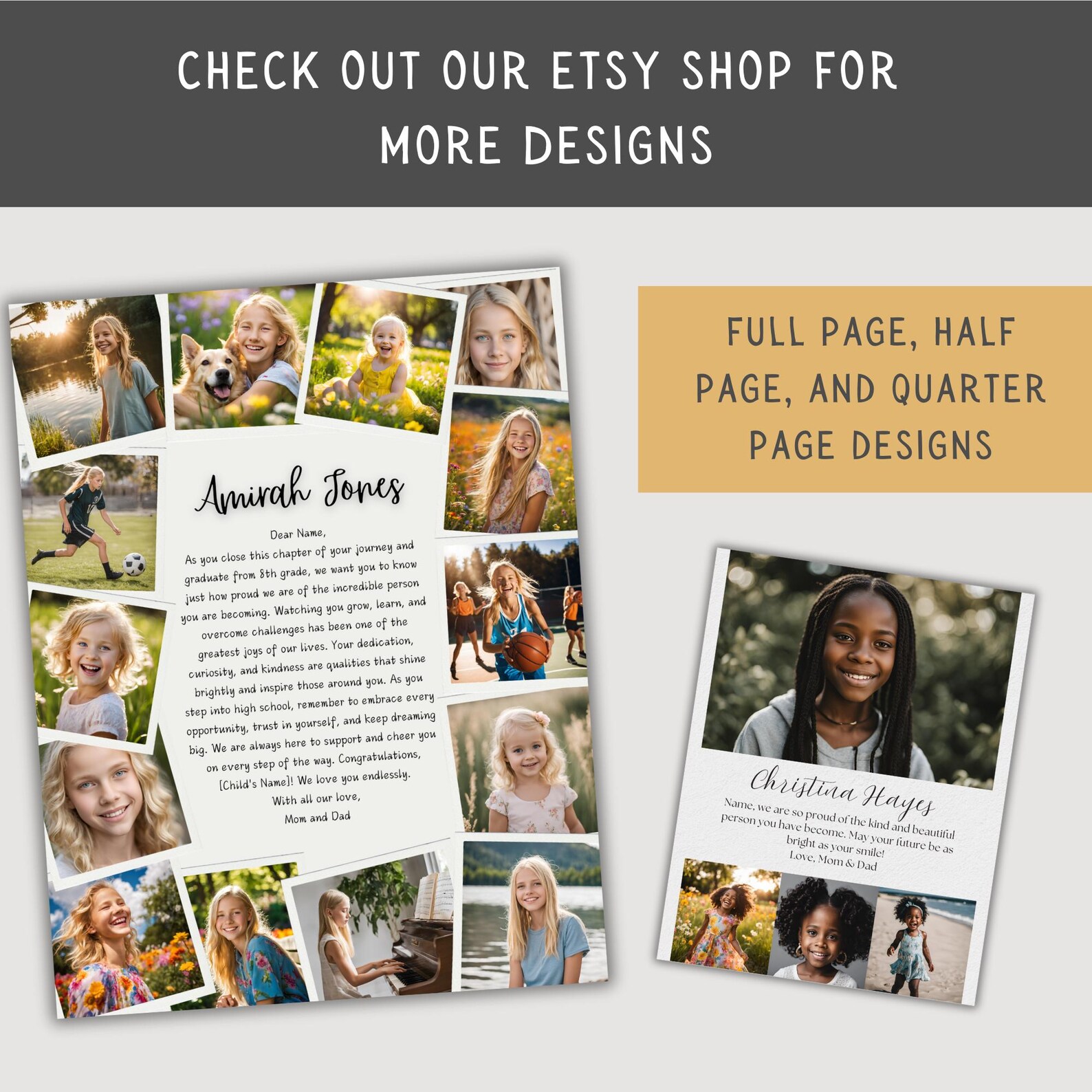 Yearbook Ad Template: Full, Half, Quarter Page Tribute (digital ...