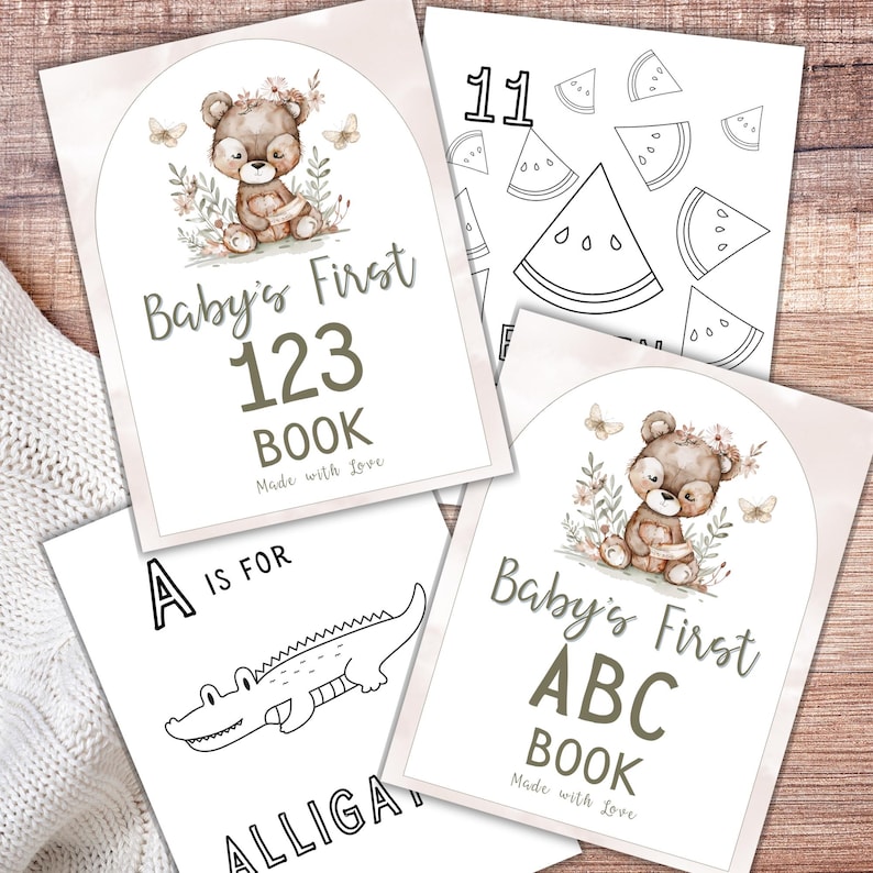 Watercolor Baby Shower Coloring Book, ABC 123 Coloring Book Baby Shower ...
