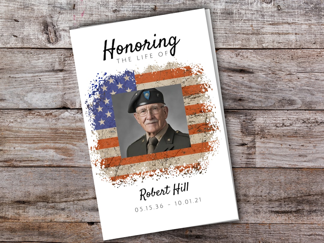American Flag Veteran Funeral Program Template (digital Download) - Etsy