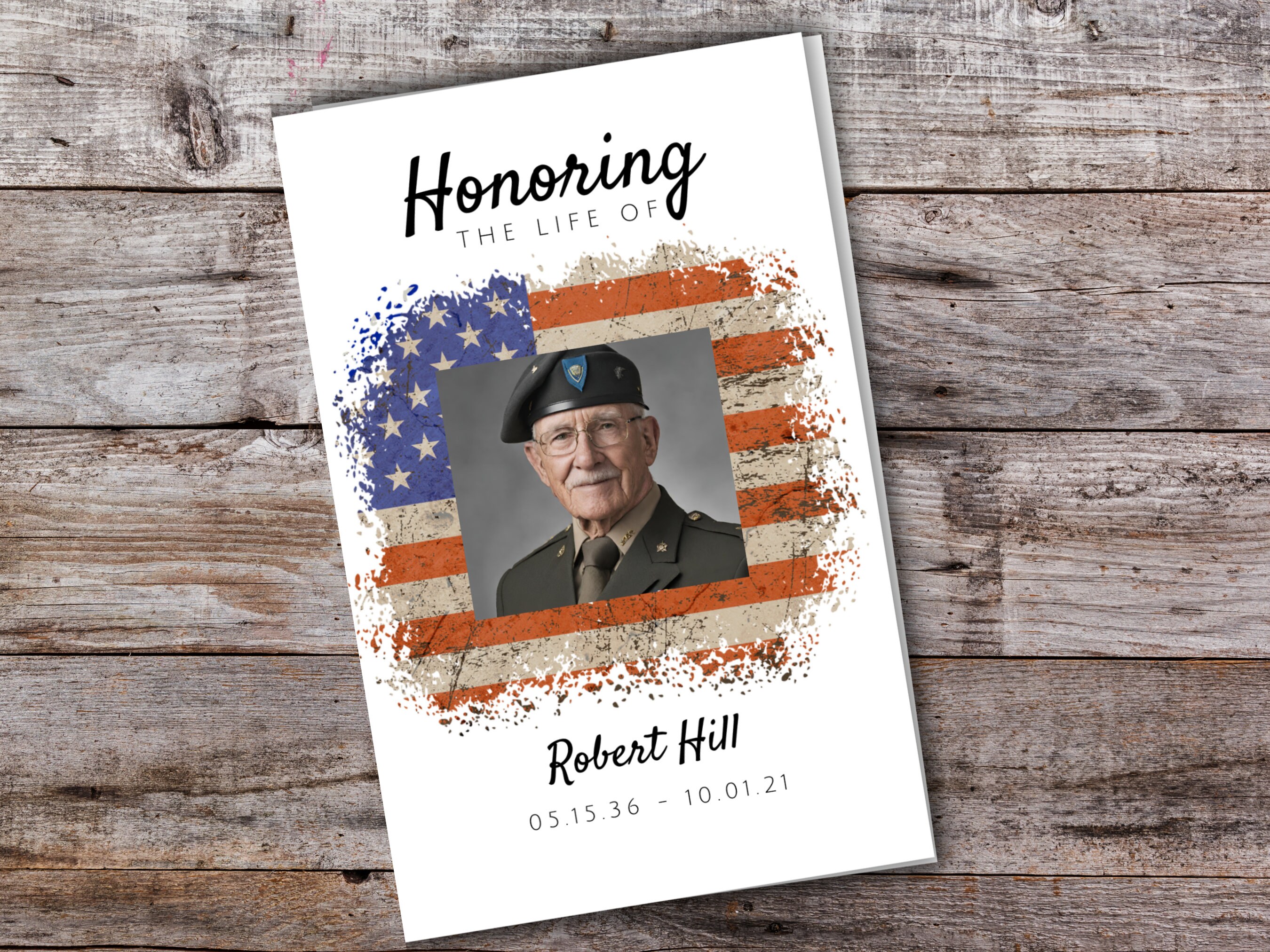 American Flag Veteran Funeral Program Template (digital Download) - Etsy