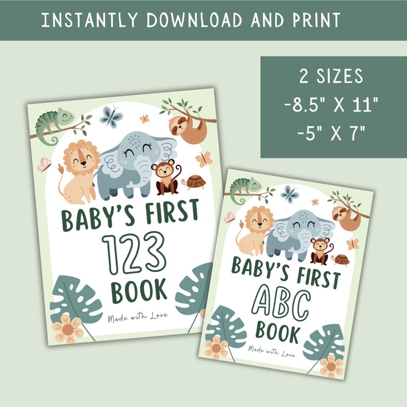 Safari Animal ABC 123 Coloring Book: Baby Shower Guest Book (PDF ...