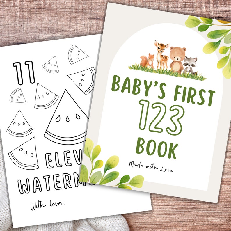 123 Coloring Book Baby Shower Game, Number Coloring Pages for Woodland ...