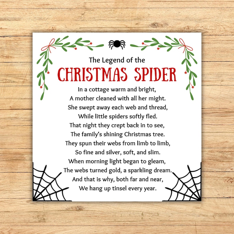 The Legend of the Christmas Spider Printable Tag, Christmas Spider ...