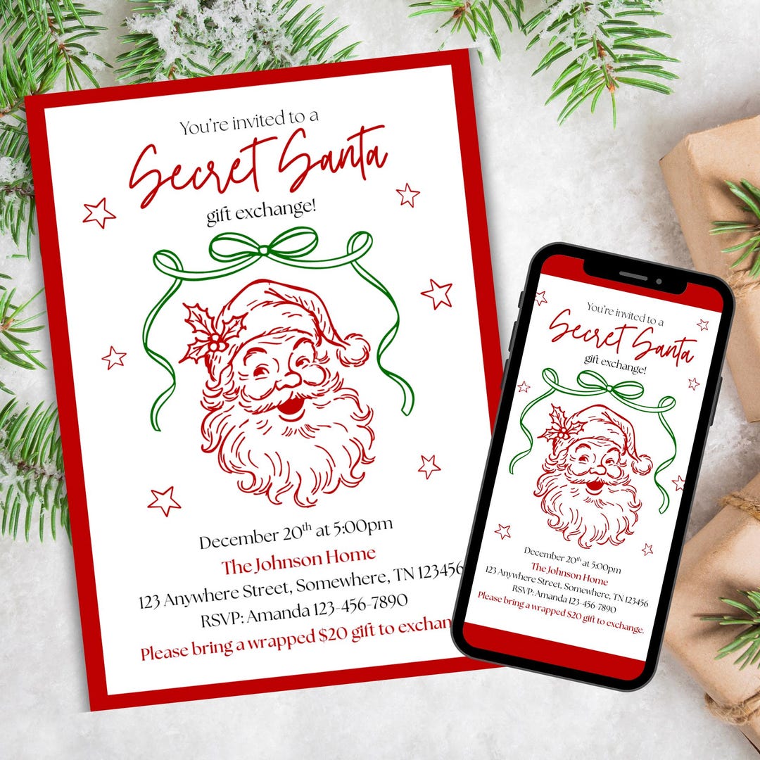 Secret Santa Christmas Party Invite Bundle, Christmas Party Gift ...