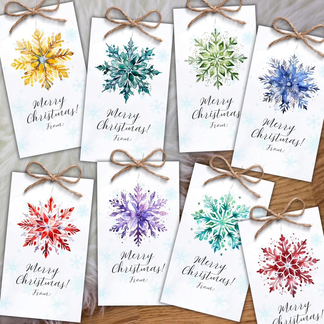 Christmas Snowflake Gift Tag Printable, Colorful Snowflake Wine Tags ...