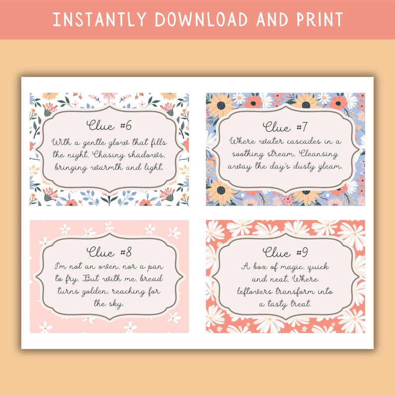 Mother's Day Treasure Hunt Clue Cards, Mother's Day Scavenger Hunt ...