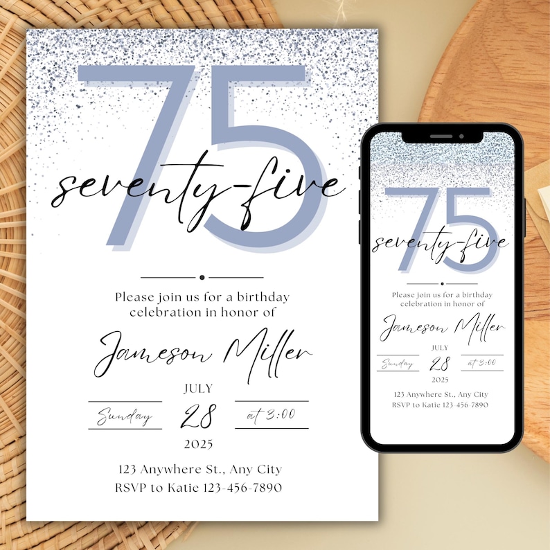 75th Birthday Invitation Man, Editable 75th Birthday Invitation ...