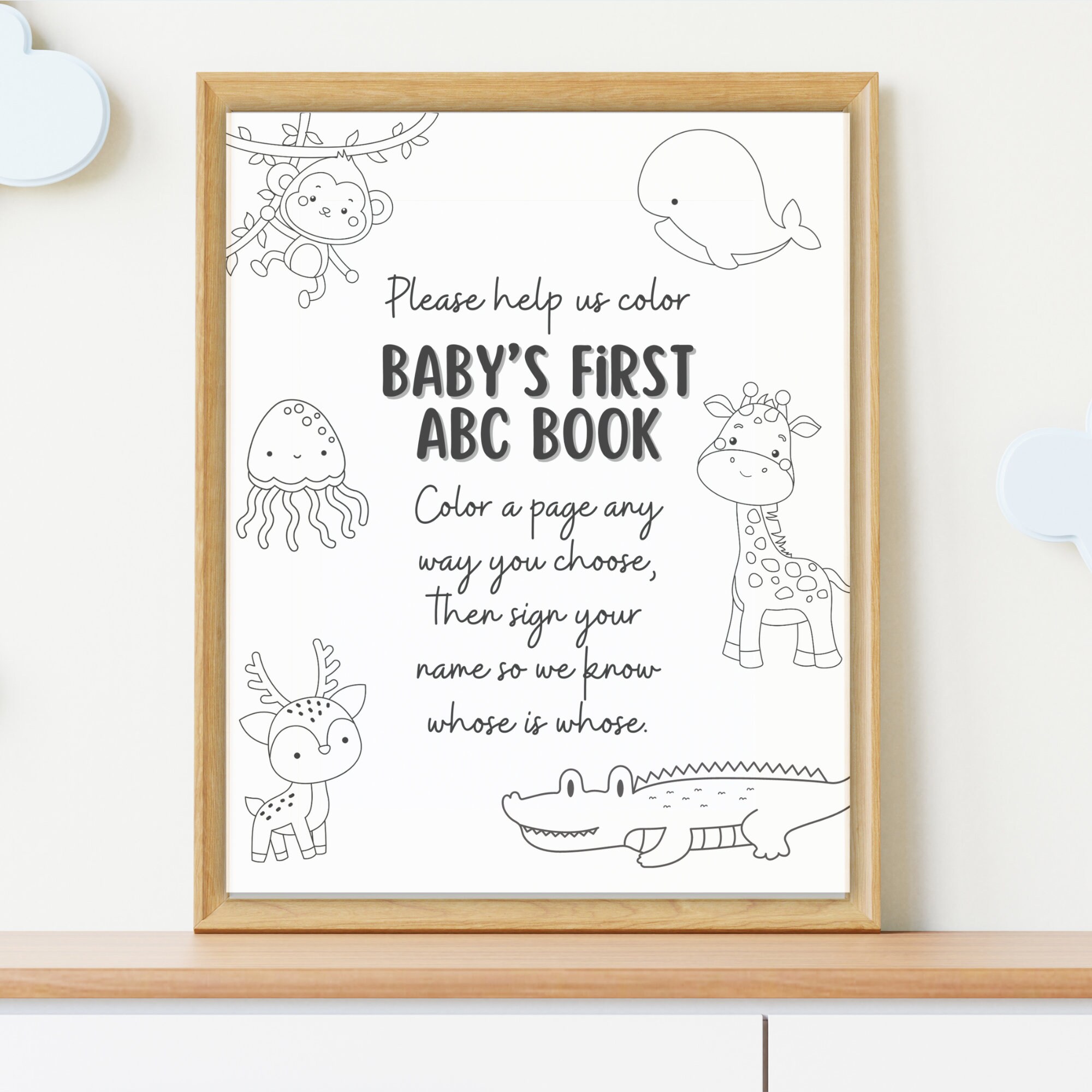 ABC Coloring Book Baby Shower, Custom Alphabet Coloring Pages Woodland ...