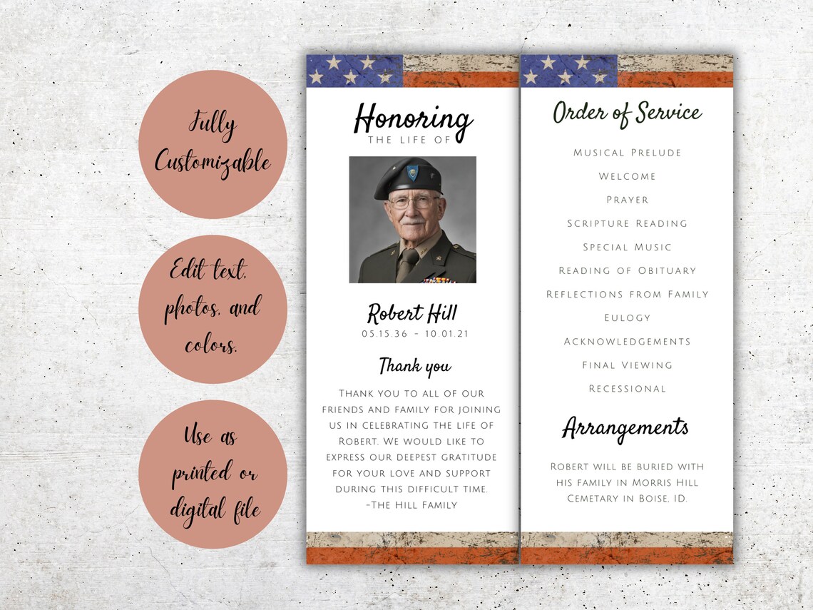 Veteran Funeral Program Template, Printable Funeral Template American ...