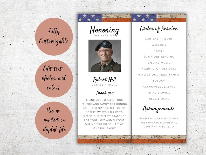 Veteran Funeral Program Template, Printable Funeral Template American ...