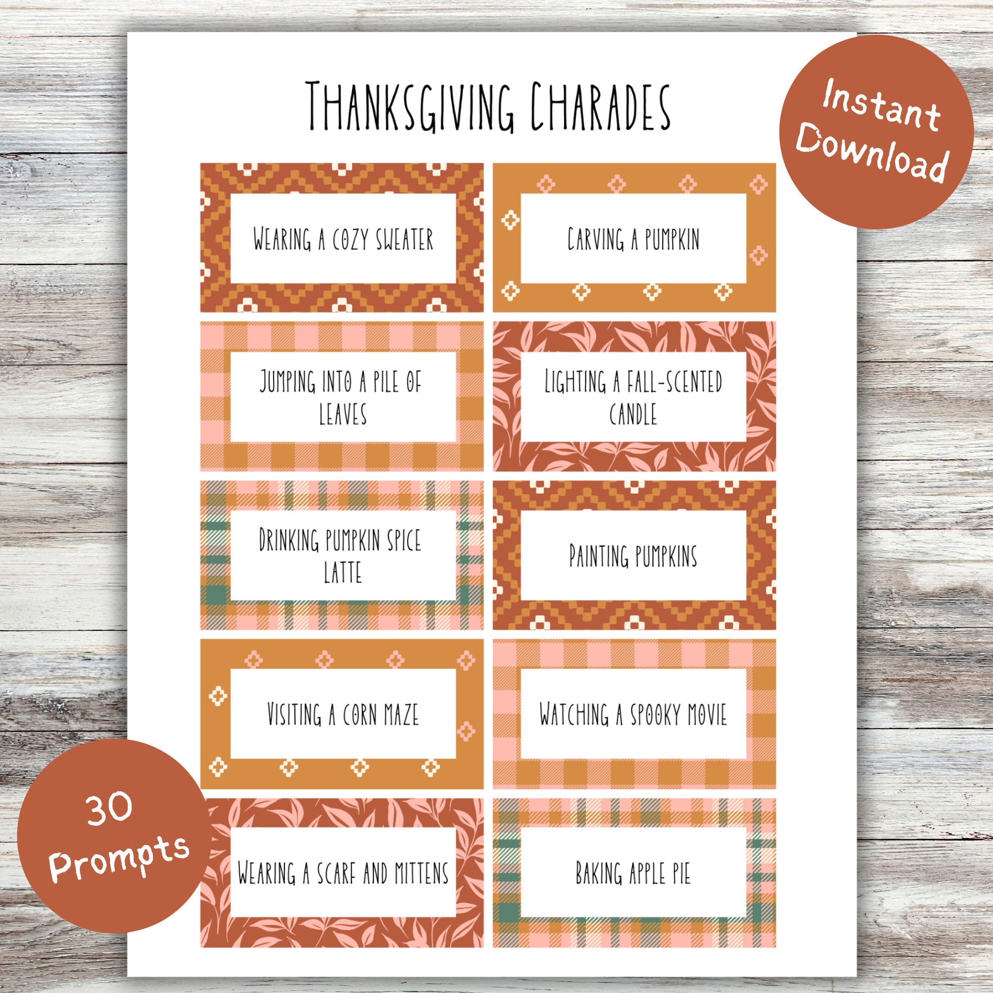 Printable Thanksgiving Charades for Kids, Thanksgiving Activity for ...