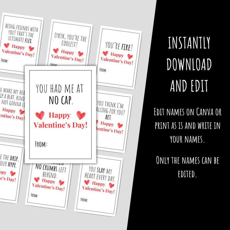 Printable Gen Z Valentines Day Cards, Teen Slang Valentine Cards, Funny ...