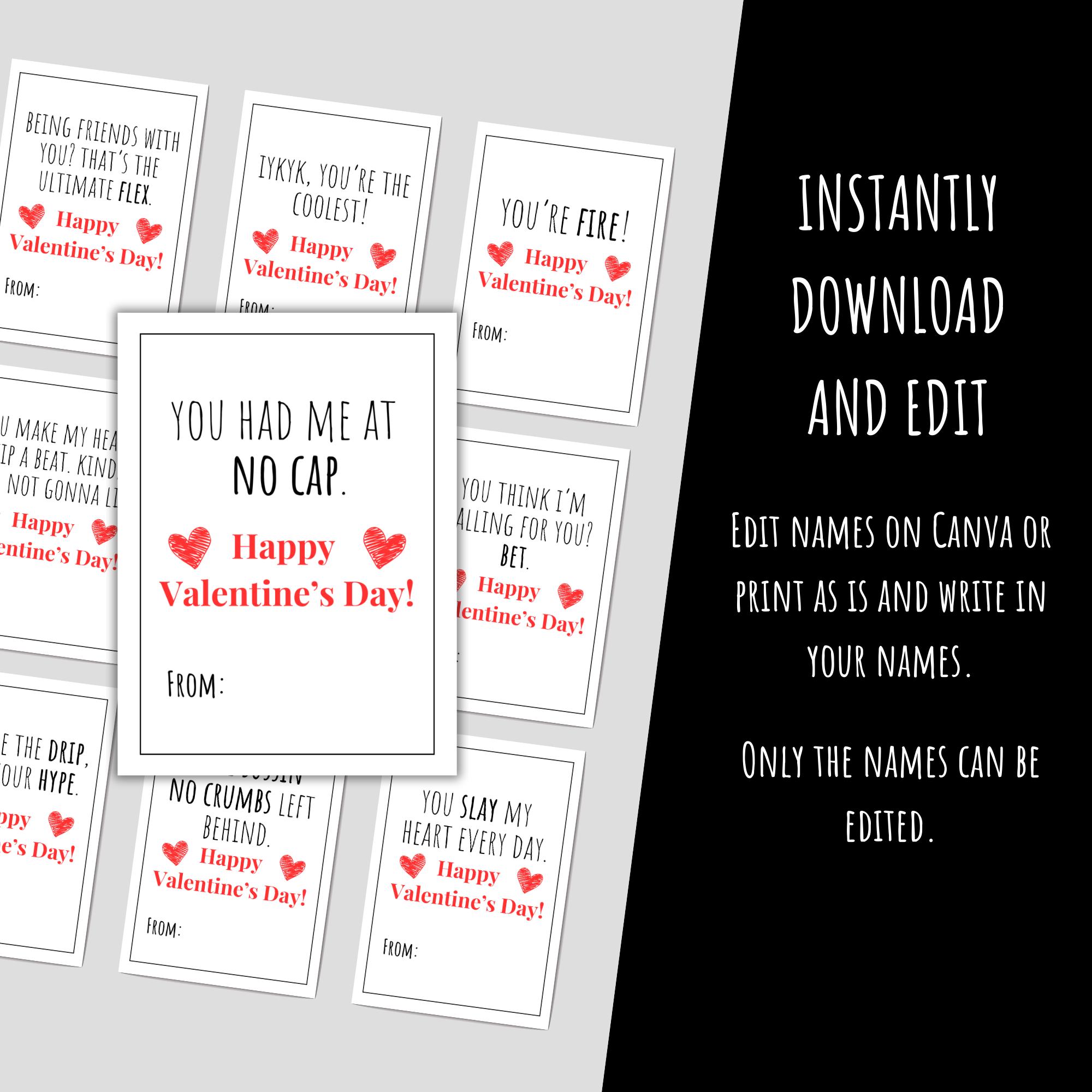 Printable Gen Z Valentines Day Cards, Teen Slang Valentine Cards, Funny ...
