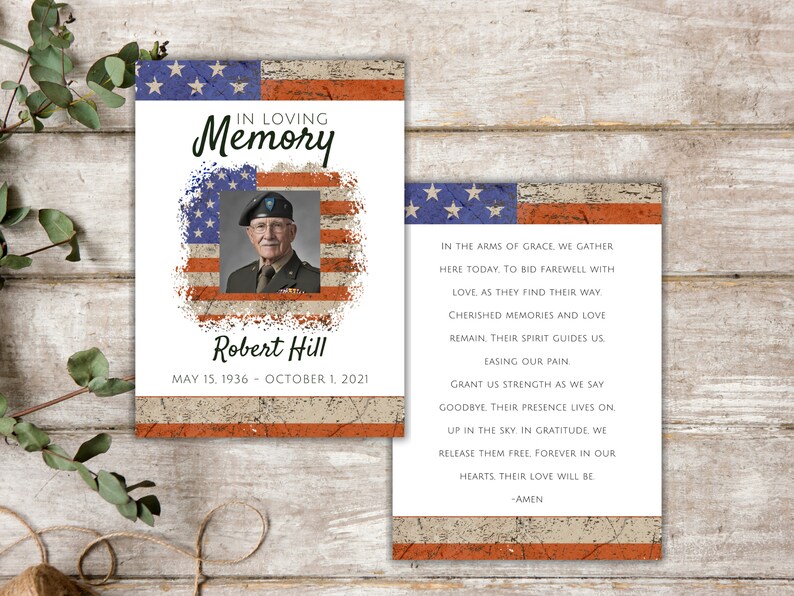 Editable Funeral Prayer Card Template, Funeral Poem Card, Veteran ...