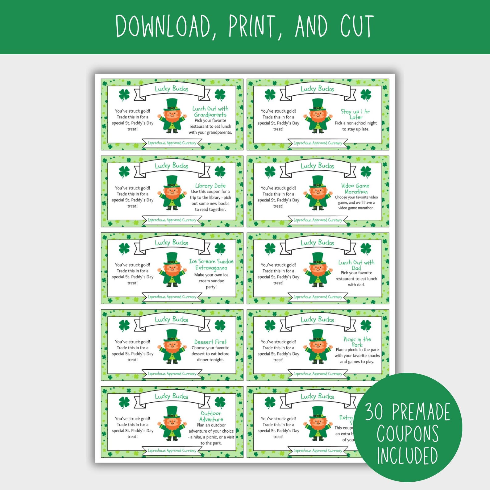 St. Patrick's Day Lucky Bucks Printable, Customizable St. Paddy's Day ...