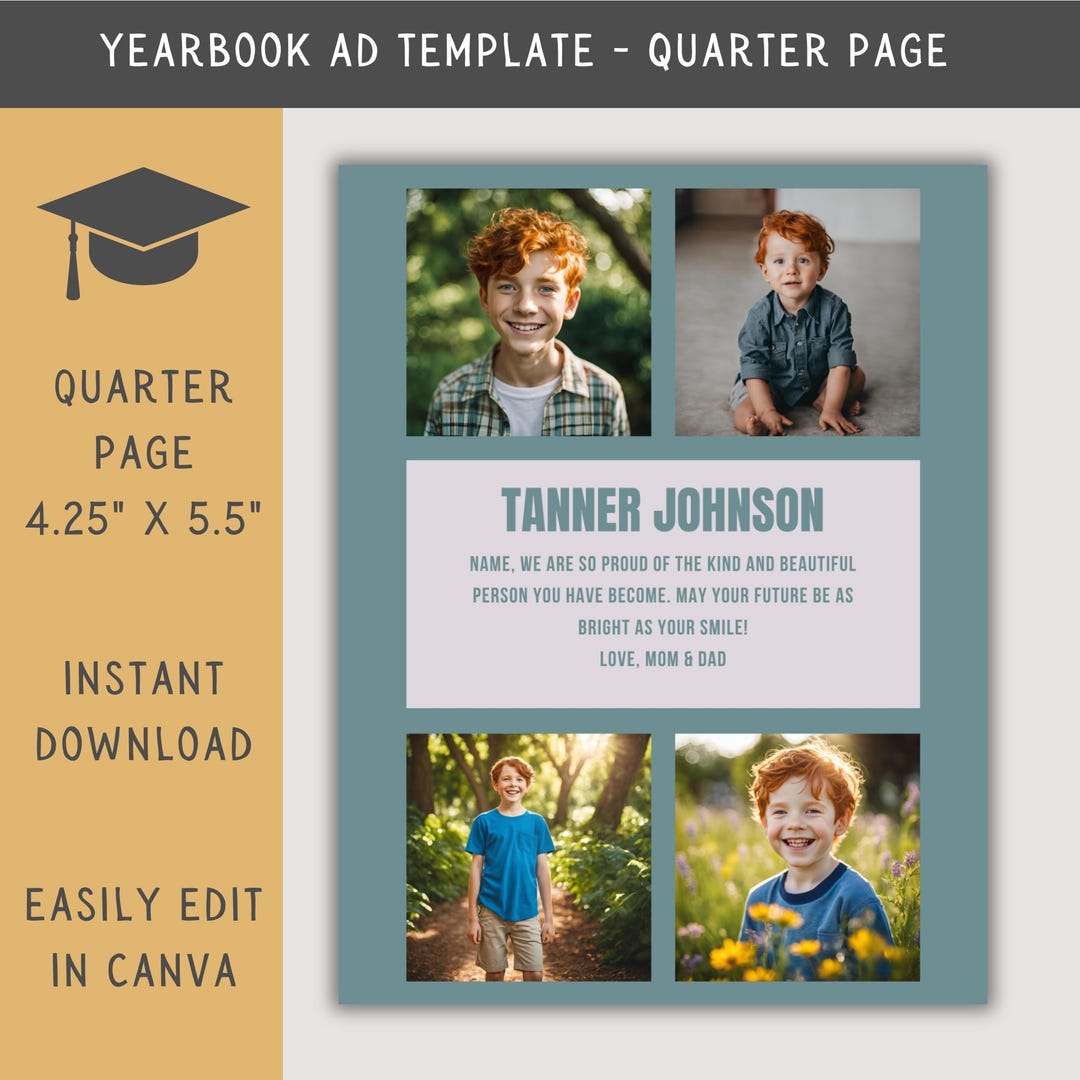 Editable Quarter Page Yearbook Ad Layout, Elementary School Yearbook Ad ...