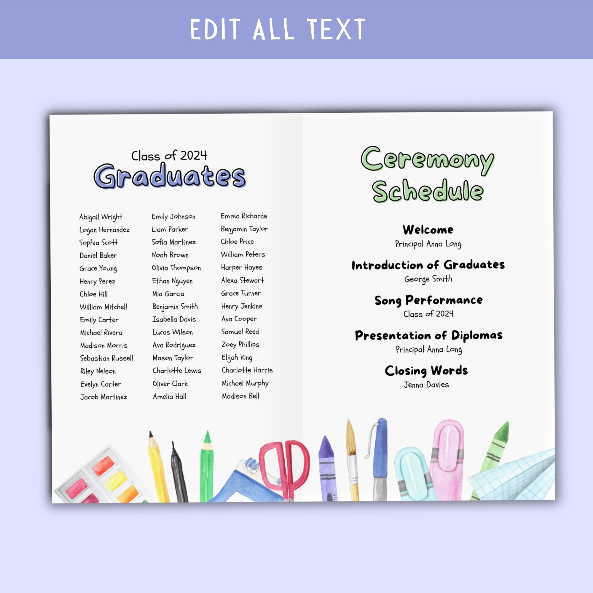 Kindergarten Graduation Program Template, Printable Graduation Program ...