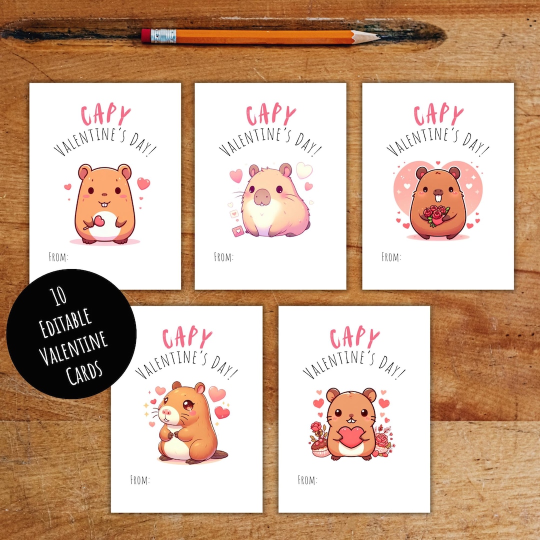 Custom Printable Capybara Valentines Day Cards, Capy Valentine's Day ...