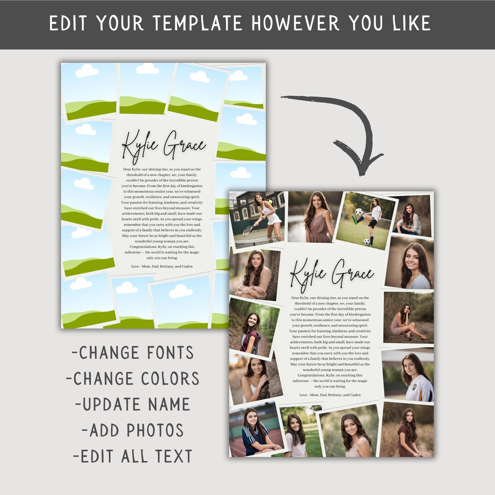 High School Senior Yearbook Ad Templates, Editable Full Page Yearbook ...