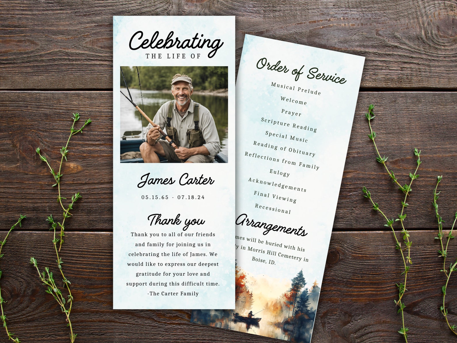 Fishing Funeral Program Template: Memorial Service (digital Download ...