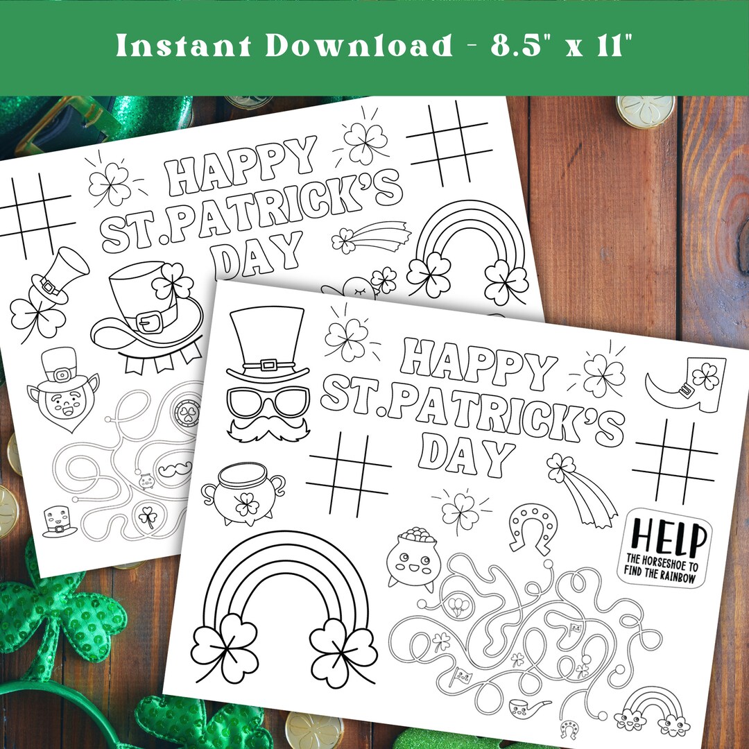 Kids St. Patrick's Day Coloring Placemat Printable, Saint Patty's ...