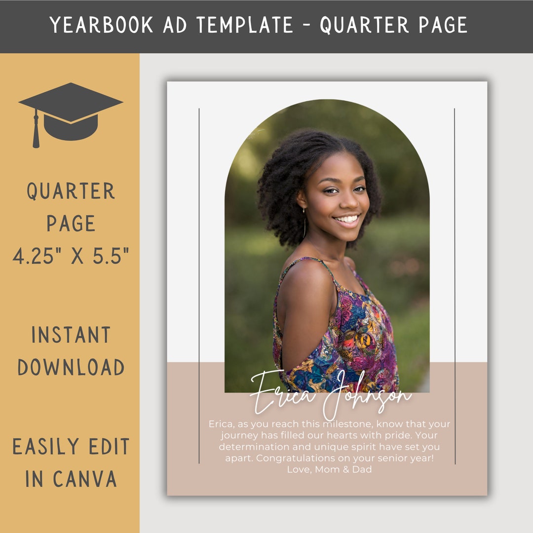 Quarter Page Senior Yearbook Ad Template, Editable Yearbook Ad Layout ...
