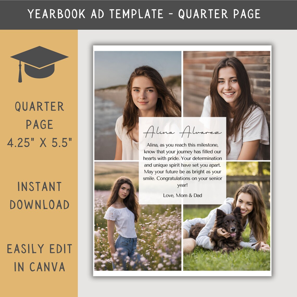 Senior Yearbook Ad Template: Quarter Page Photo Collage Tribute ...