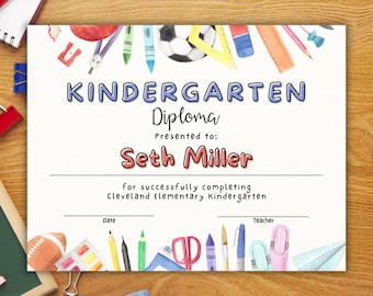 Editable Kindergarten Graduation Diploma Canva, Printable Graduation ...