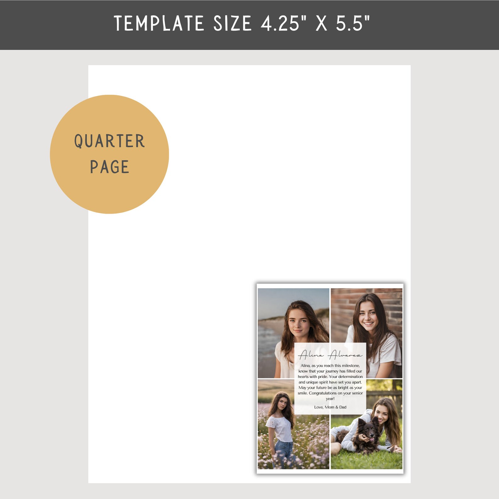 Senior Yearbook Ad Template: Quarter Page Photo Collage Tribute ...